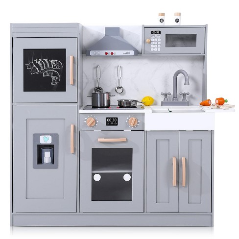 Wooden Play Kitchen Set, Kitchen Playset With Cookware Accessories ...