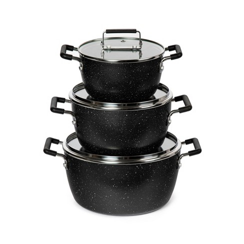 Granitestone 6 Piece Stackable Nonstick Black Nesting Pots With Lids ...