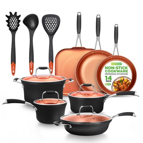 Nutrichef 14pc Non-stick Copper Kitchen Cookware Set - Hard-anodized ...