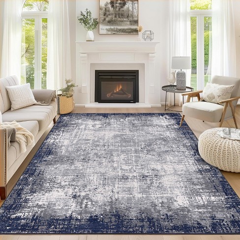 Soft Modern Bordered Large Bedroom Area Rug, Boho Abstract Non-slip ...