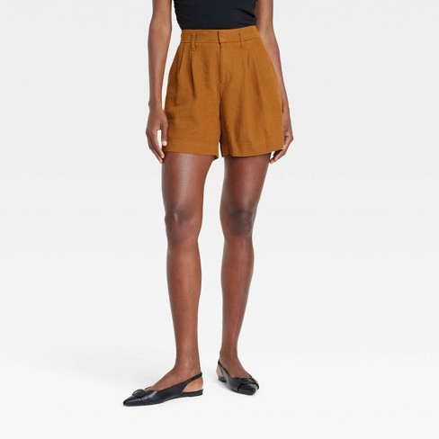 Women's High-rise Linen Pleat Front Shorts - A New Day™ Brown 14 : Target