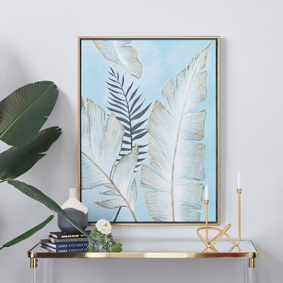 Canvas Tree Framed Wall Art With Gold Frame Blue - Olivia & May : Target