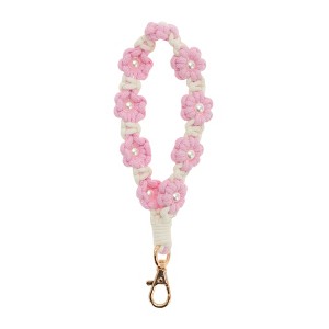 Unique Bargains Floral Faux Pearl Key Pendant Key Ring Band Pink 1 Pc ...