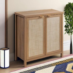 Rattan Sideboard Buffet Cabinet Large Credenza Kitchen Storage Cabinet with Rattan Storage Wood Coffee Bar Cabinet Buffet Console Table dark oak