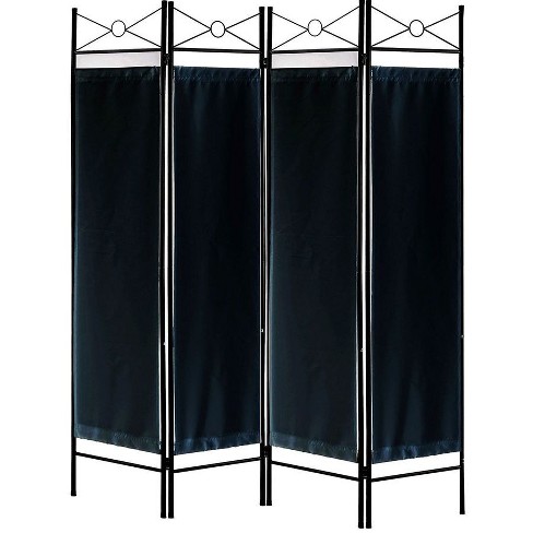 4 Panel Metal And Woven Fabric Room Divider With Two Way Hinges Black ...