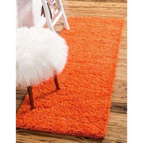 Unique Loom 2' 6 X 13' 0 Solid Shag Tiger Orange Area Rug : Target