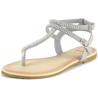 Alpine Swiss Womens Gray Slingback T-strap Rhinestone Thong Sandals 9 M ...
