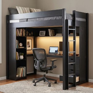 Polibi Loft Bed with L-Shaped Study Desk, 4 Storage Drawers, Cabinet ...