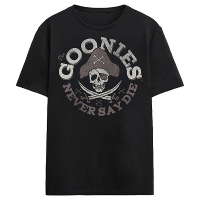 The Goonies Pirate Flag Never Say Die Adult Black Crew Neck Short ...