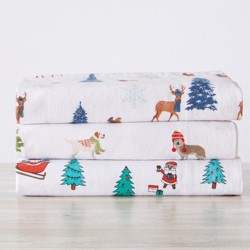 Queen Printed Cotton Flannel Sheet Set Blue Penguins : Target