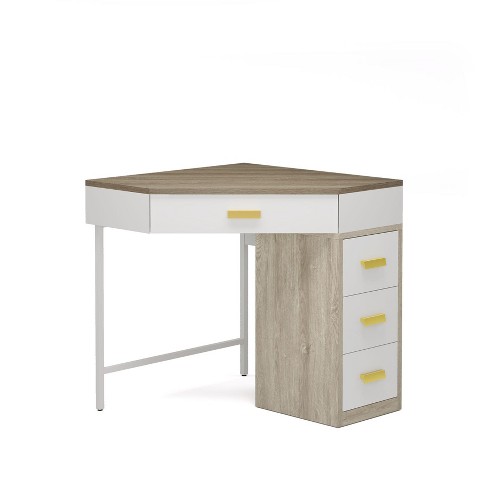 Tribesigns Corner Desk, Triangle Computer Desk With 3 Drawers For Home ...