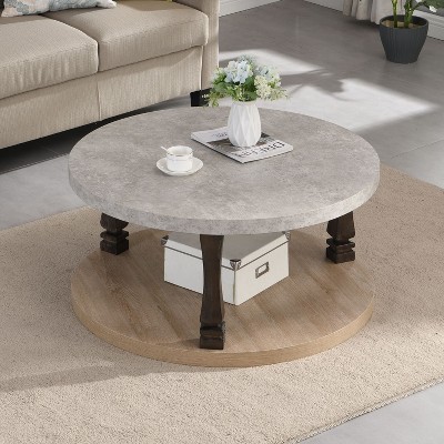 31.4 Inches Modern Retro Round Coffee Table For Living Room, Gray - The ...