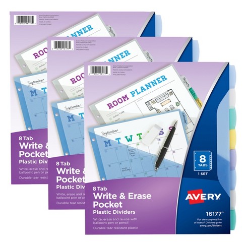 Avery® Write & Erase Pocket Plastic Dividers, 8-tab Set, Multicolor, 3 ...
