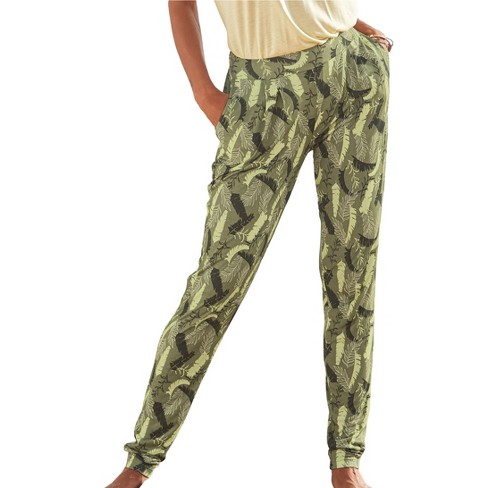 Women's Patterned Straight Leg Pants - Lascana - Khaki Multi Leaf 2 ...
