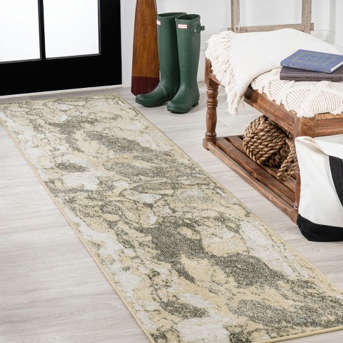 2' X 8' Marmo Abstract Marbled Modern Runner Rug, Gold/gray - Jonathan ...