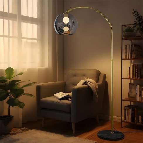 Dovelina Arch Floor Lamp With Glass Shade Adjustable Arc Lamp - Black ...