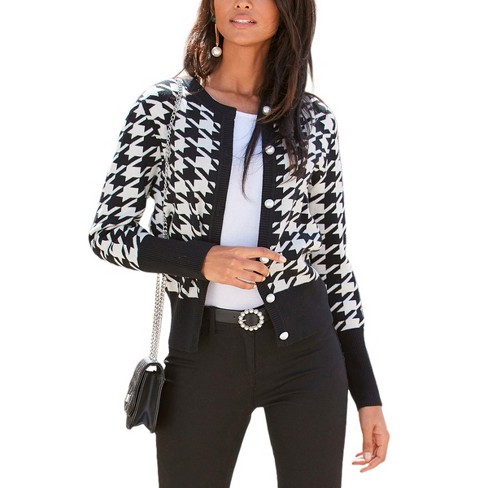 Lascana Women's Pearl Button Houndstooth Cardigan Houndstooth Black Patterned 4/6 : Target
