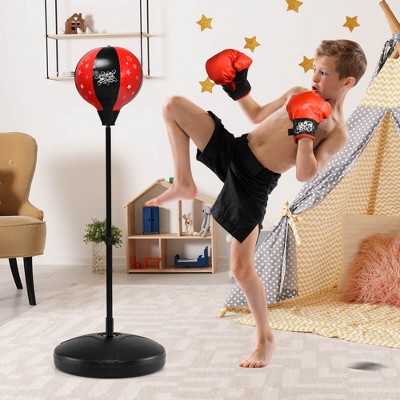Costway Brandclub Costway Kids Punching Bag Toy Set Adjustable Stand Boxing Glove Speed Ball with Pump Red