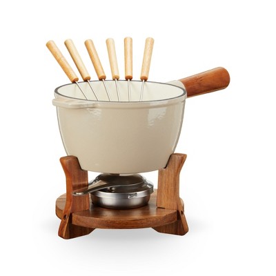 Twine Farmhouse Kitchen Enamel Cast Iron Fondue Set Cheese Melting ...