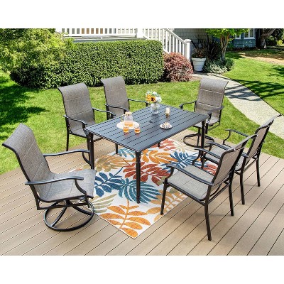 7pc Outdoor Dining Set With Steel Rectangle Table, 4 Fixed Chairs & 2 ...