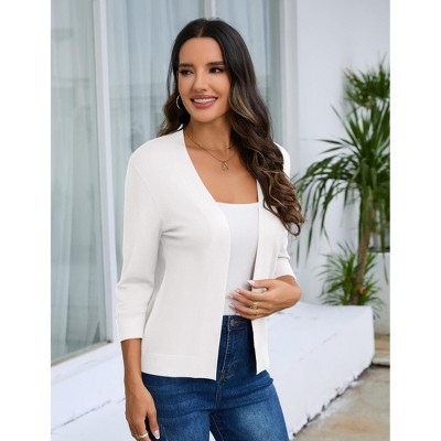Women's 3/4 Sleeve Knit Cardigan Open Front Soft Knit Lightweight ...