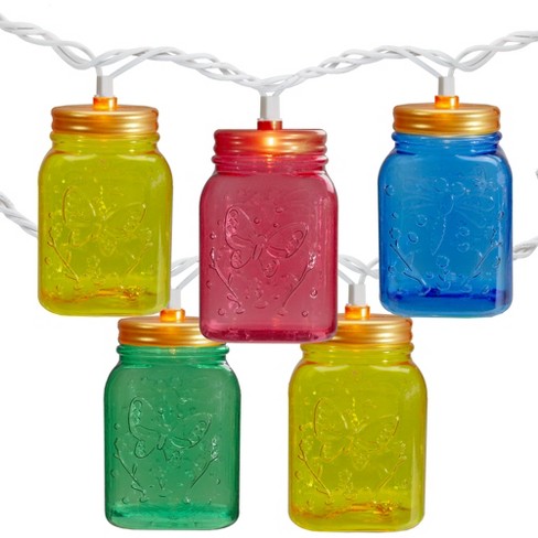 Northlight Mini Mason Jar Patio Light Set - Multi-color - 7.5' White ...