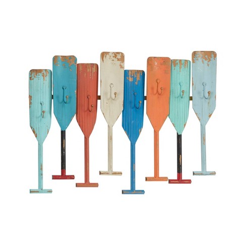 Metal Paddle Indoor Outdoor Distressed Oar Shaped 8 Hooks Wall Hook ...