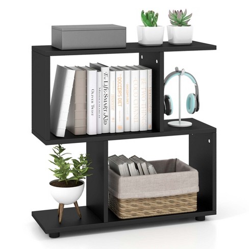 Costway 2-tier Bookshelf Free Standing Wooden Display S-shaped Shelf ...