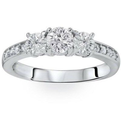 Pompeii3 1ct Diamond 3 Three Stone Engagement Ring 10K White Gold ...