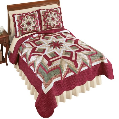 Collections Etc Fall Star Pattern Scalloped Edge Quilt Full/queen ...