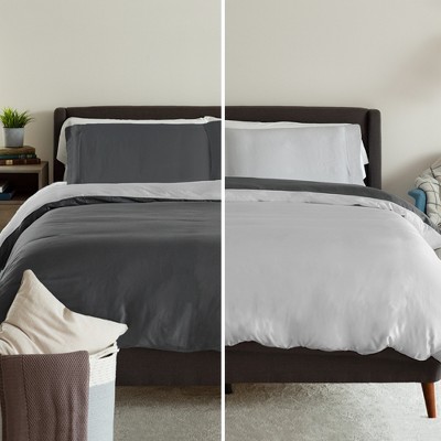 Cariloha Luxurious Sateen Color Block Duvet Cover | Queen | Onyx/harbor ...
