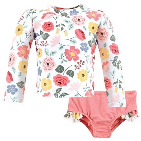 Hudson Baby Girls Swim Rashguard Set, Modern Botanical, 3-6 Months : Target