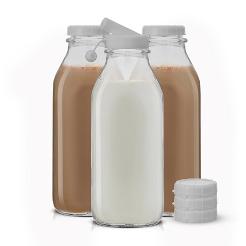 Joyjolt Reusable Glass Milk Bottle With Lid & Pourer - 32 Oz Water Or ...