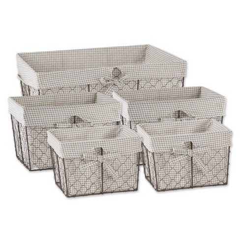Design Imports Set Of 5 Rustic Bronze Chicken Wire Stone Gingham Check Liner Baskets White Decorative Rectangle Baskets Target