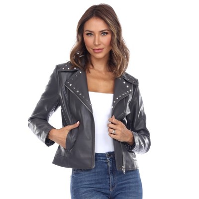 Women's Pu Faux Leather Jacket Grey X Large - White Mark : Target