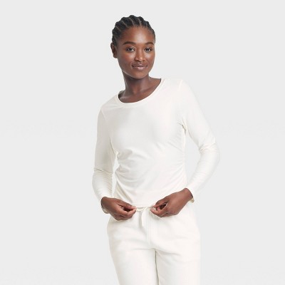Women's Ribbed Side-cinch Long Sleeve Top - All In Motion™ Cream L ...