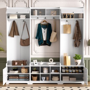 KTMBDW Extra Large Hall Tree with Bench and Shoe Storage, Entryway ...