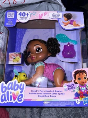 Baby Alive 13.5" Crawl N Play Baby Doll Tilly With Black Hair/brown ...