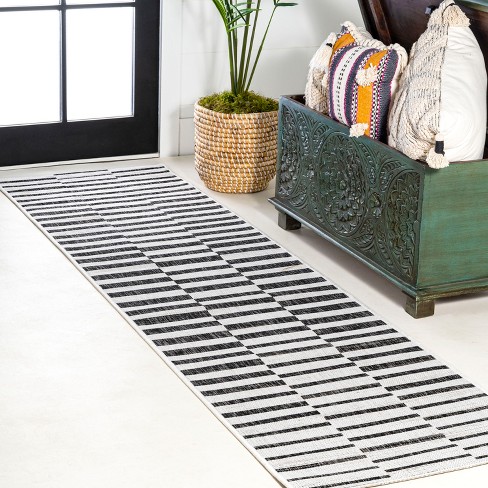 2 x10 Sukie Modern Offset Stripe Indoor outdoor Runner Rug Ivory black Jonathan Y Target