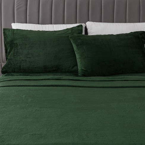 Great Bay Home Solid Velvet Plush Warm And Cozy Fleece Sheet Set (king, Emerald) : Target