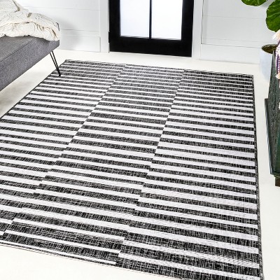 4'x6' Sukie Modern Offset Stripe Indoor/outdoor Area Rug, Black/ivory ...