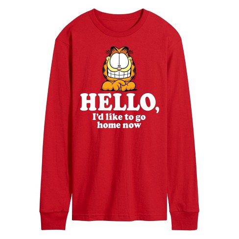 Men's Garfield Hello Go Home Now Long Sleeve Graphic T-shirt - Red - 2 ...