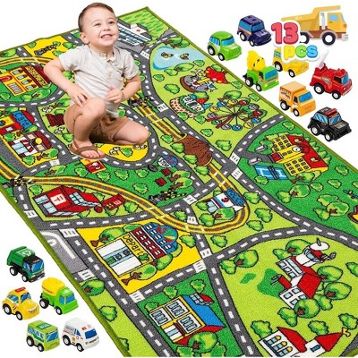 Syncfun Kids Play Rugs - 12 Pull-back Vehicle Set - Durable Play Mat ...