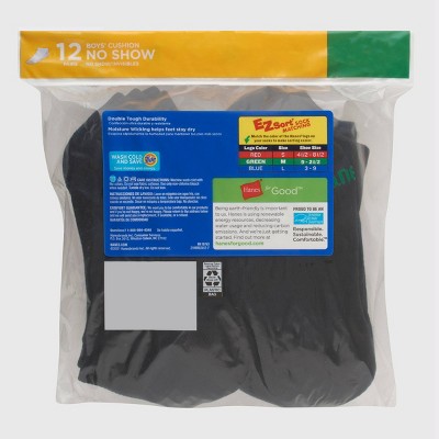 Hanes Boys' 12pk Cushioned No Show Athletic Socks - Black M : Target