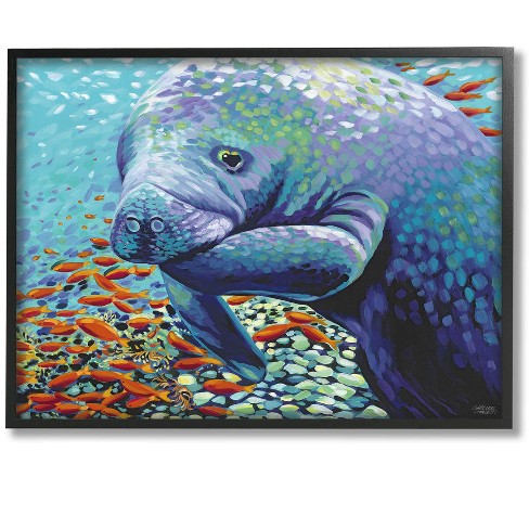 Stupell Industries Underwater Manatee Impressionist Framed Giclee Art ...