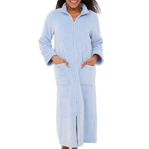 Adr Women's Zip Up Plush Robe, Oversized Bathrobe With Two Way Zipper ...