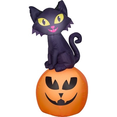 Gemmy Airblown Inflatable Cat On Pumpkin Scene , 5.5 ft Tall ...