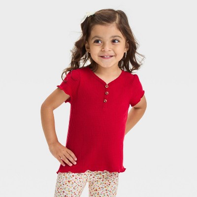 Toddler Girls' Solid Short Sleeve T-shirt - Cat & Jack™ Dark Red 5t ...