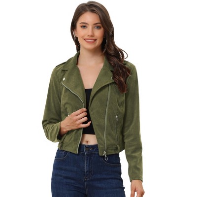 Women's Pu Faux Leather Jacket Green Medium - White Mark : Target