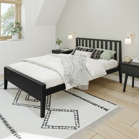 Max & Lily Scandinavian Full-size Bed With Slatted Headboard, Black ...